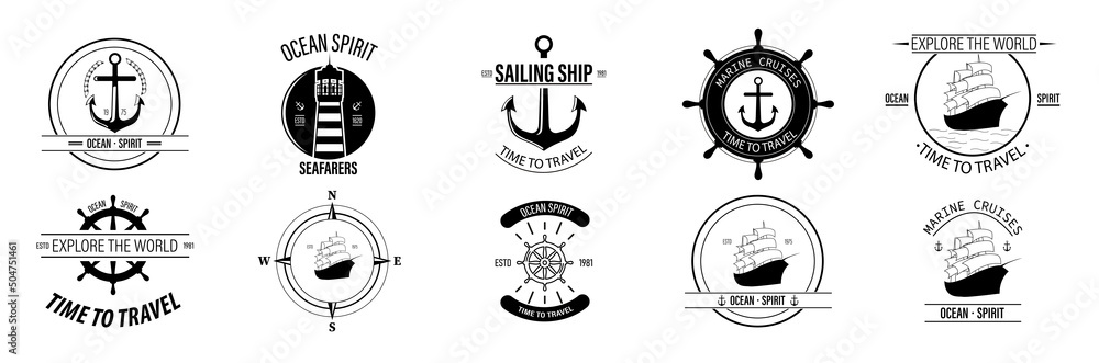 Set of marine symbols. Symbol of sailors, sail, cruise Stock Vector ...
