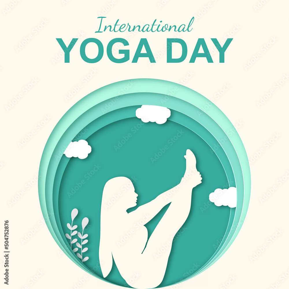 International yoga day. Laser cut origami art concept. Female yoga body ...