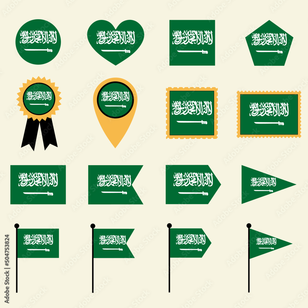Saudi Arabia flag icon set in 16 shape versions. Collection of Saudi ...