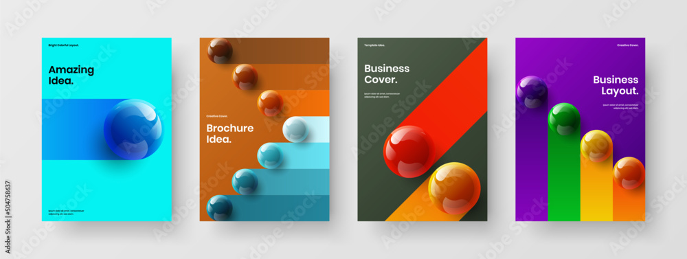 Abstract 3D spheres magazine cover layout set. Unique presentation A4 ...