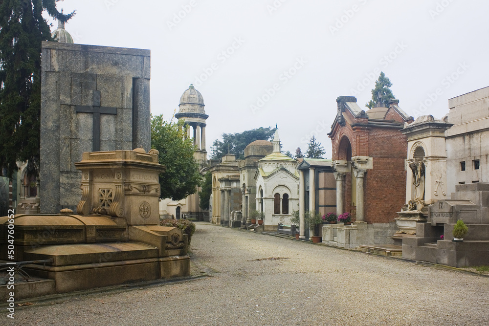 Tombs, crypts and obelisks at historic italian graveyard - Monumental ...