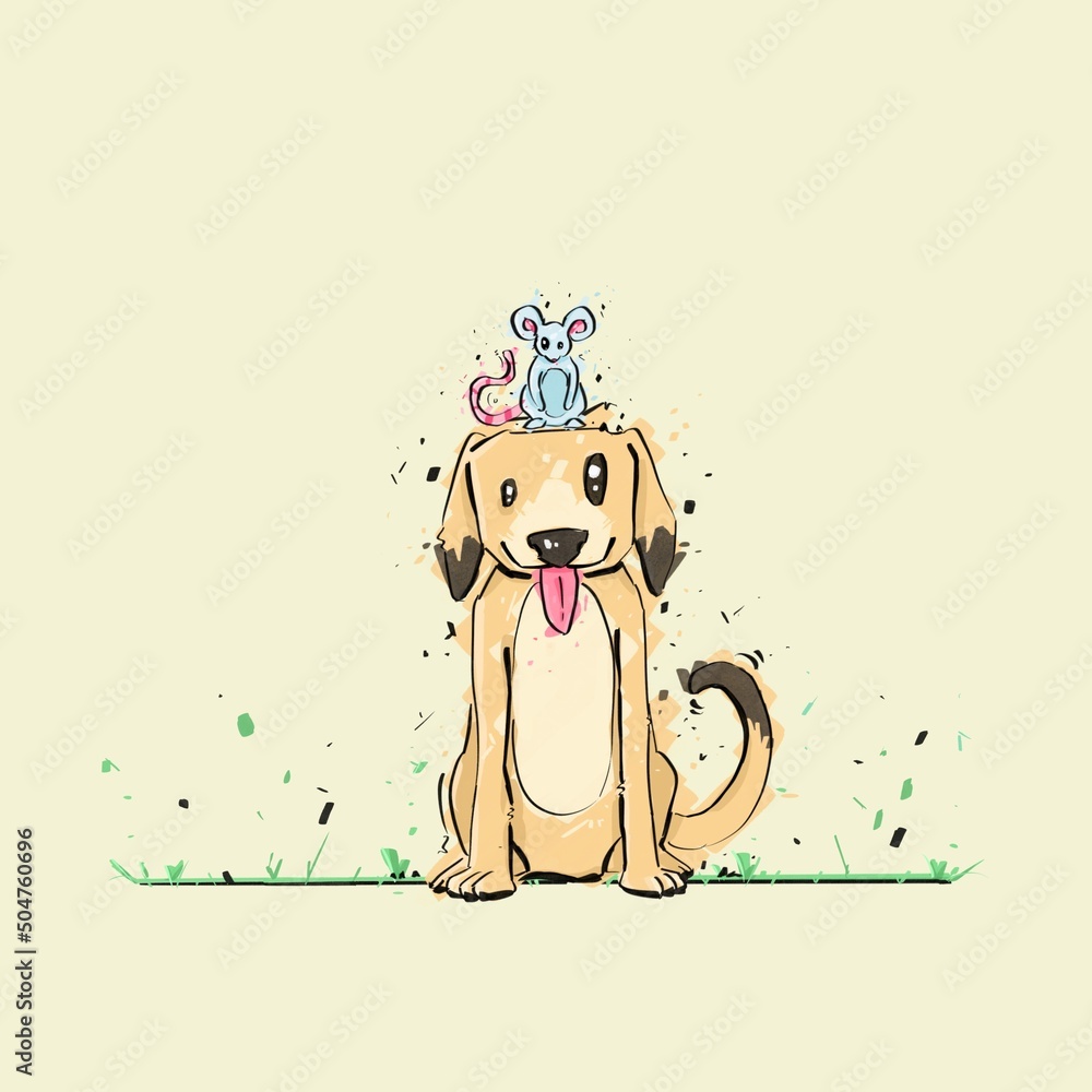 Animales domésticos perro y ratón gris ilustrados en digital con estilo ...
