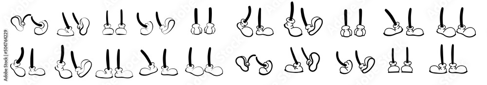 Vintage cartoon feet in shoes. Cute animation character body parts ...