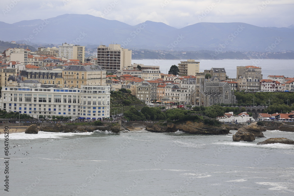 Beach landscape France: Boardwalk of Biarritz with its ancient seaside ...