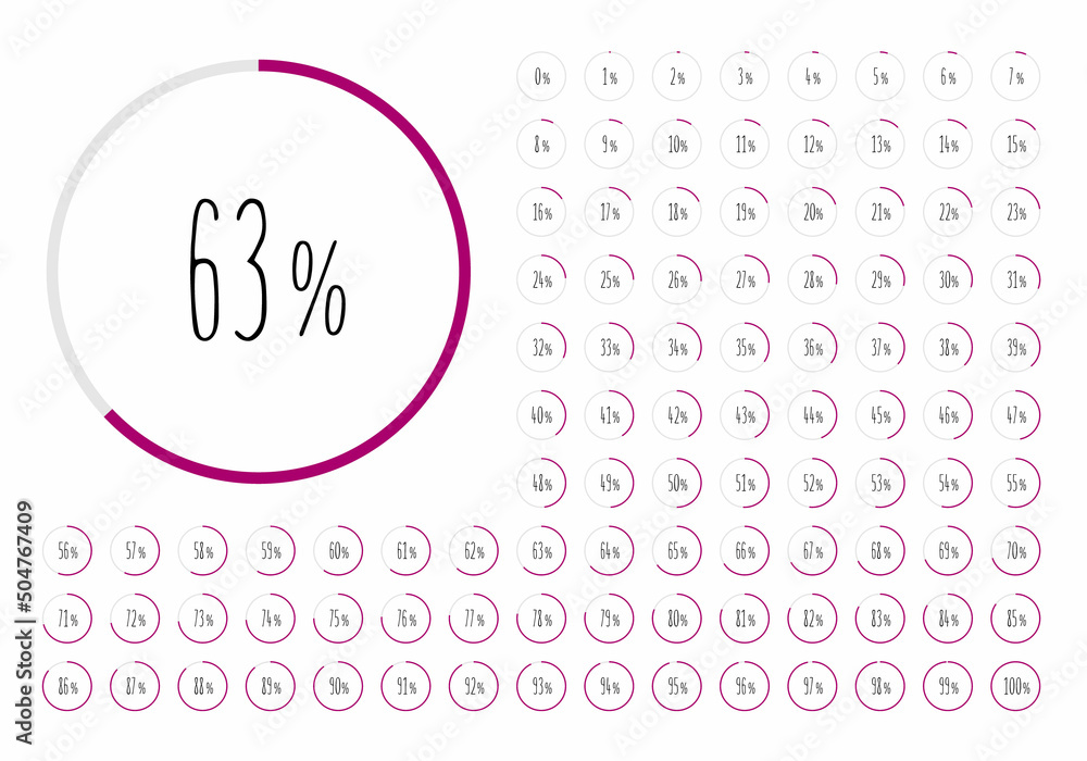 Percentage diagram full set. Circle chart representation. From 0 to 100 ...