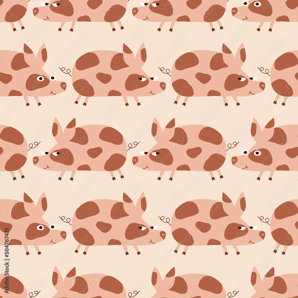 Funny spotted pigs hand drawn vector illustration. Cute baby character ...