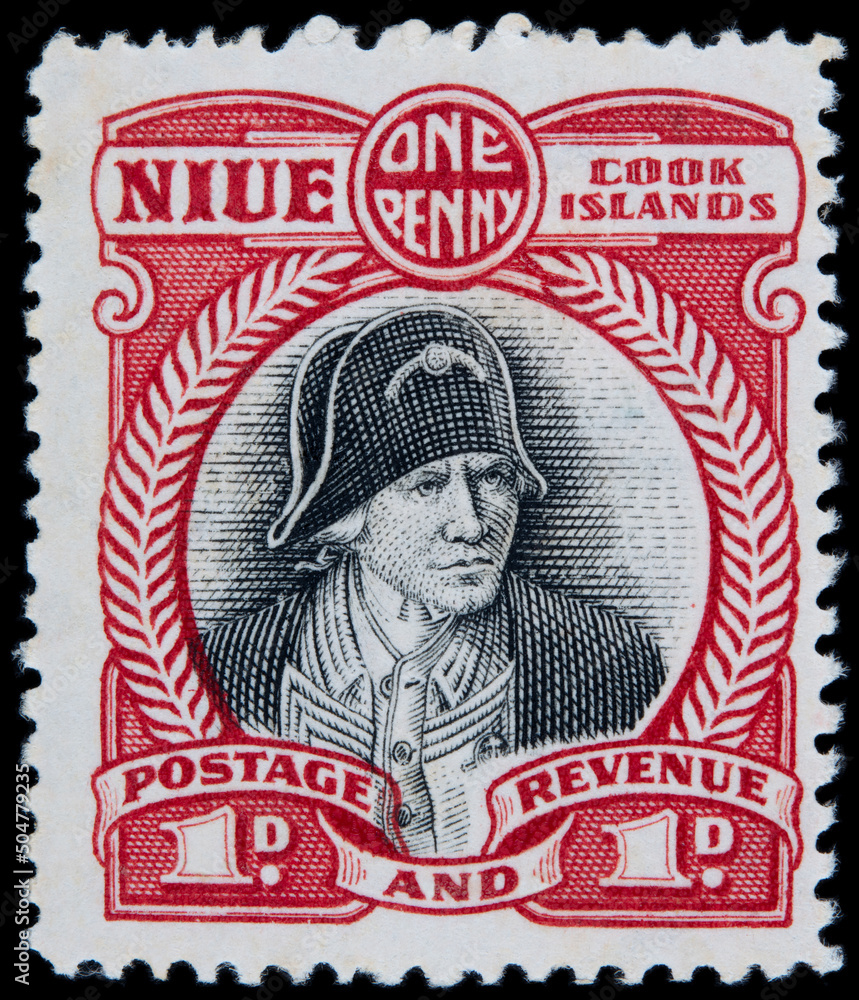 briefmarke stamp vintage retro alt old Niue one penny cook island ...