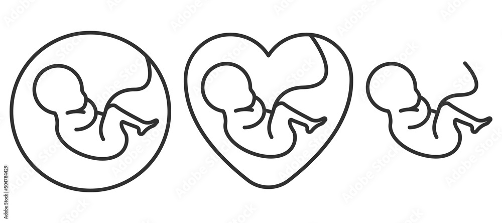 Fetus icon. Prenatal human child with placenta symbol. Embryo sign ...