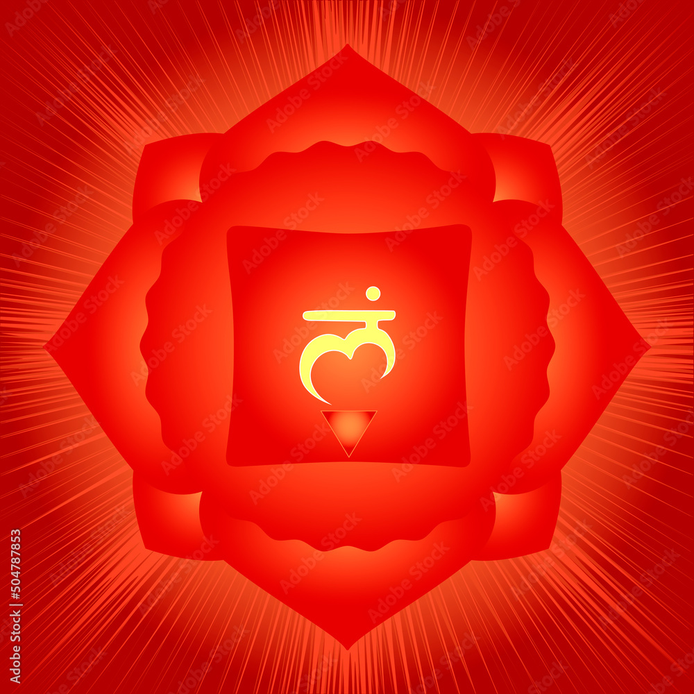 The first chakra of Muladhara. Root chakra with Hindu Sanskrit. Red is ...