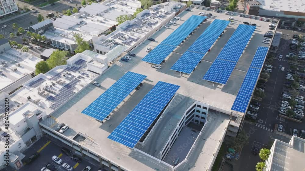 Solar PV solution installed at the rooftop of a parking lot as seen ...