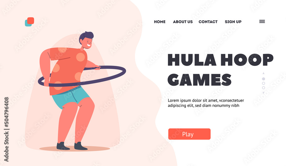 Hula Hoop Games Landing Page Template. Happy Child h Rolling and ...