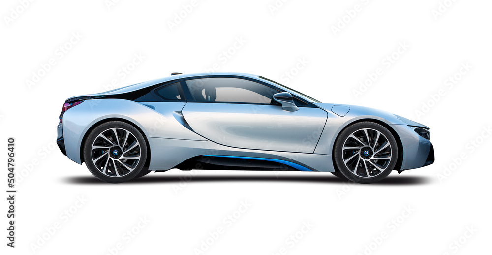 Bmw i8 hybrid sport car side view isolated on white background, 13 ...