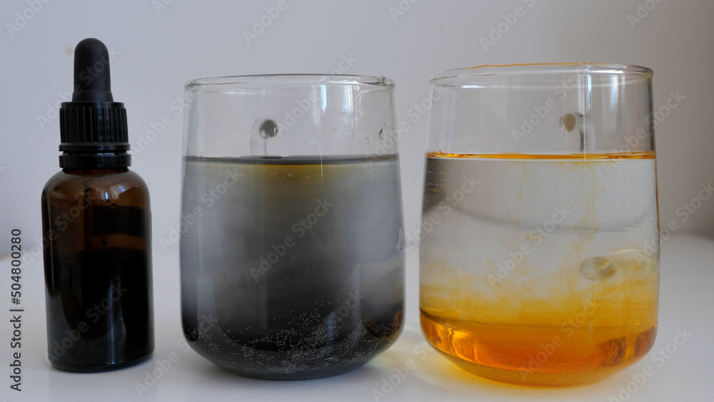 Iodine starch test in water. Water containing starch is turning color ...