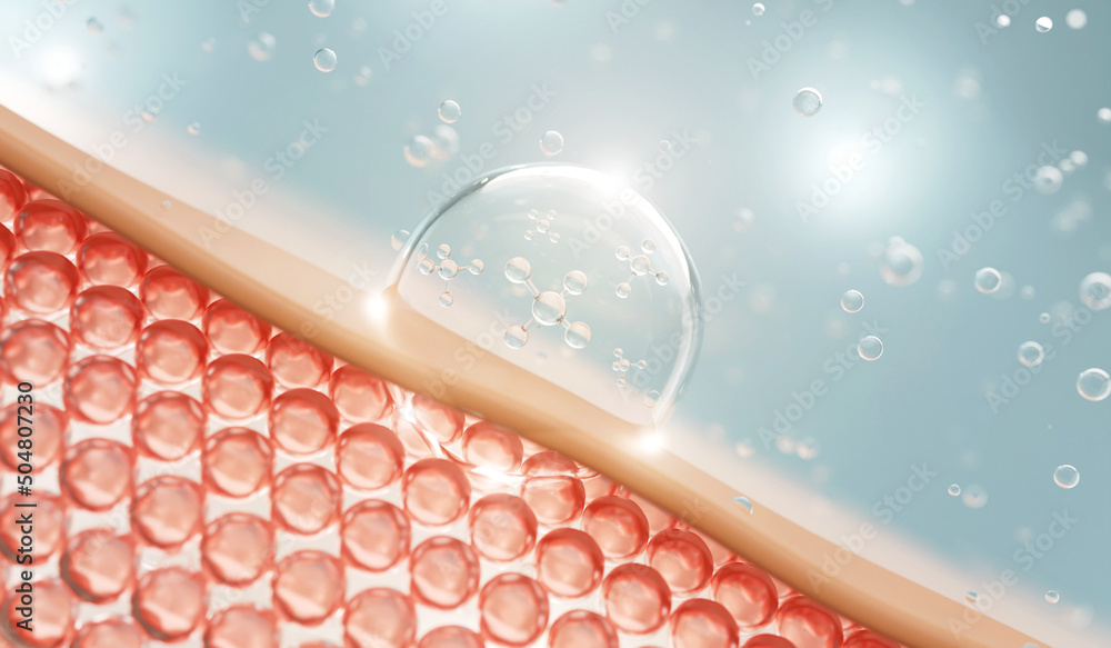 Closeup molecule inside bubble background, concept cosmetics solution ...