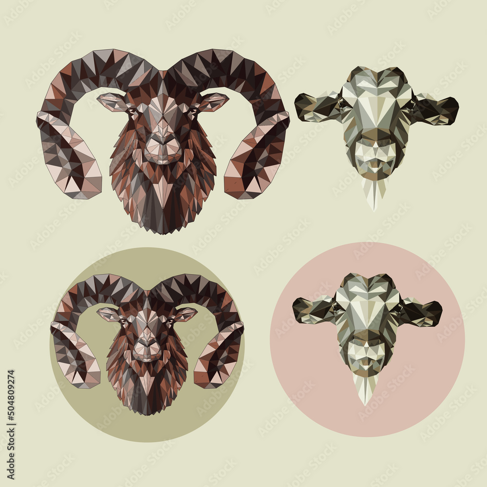 vector image of the ram and sheep logo in a low-poly style Stock Vector ...