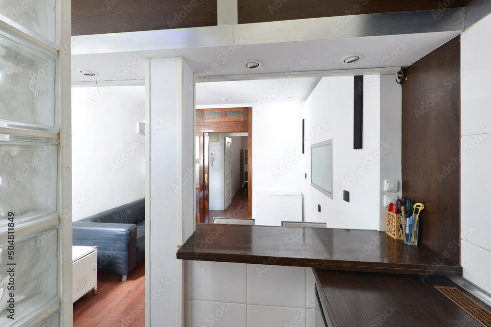 kitchen with serving hatch wooden bar l and kitchen with matching dark ...