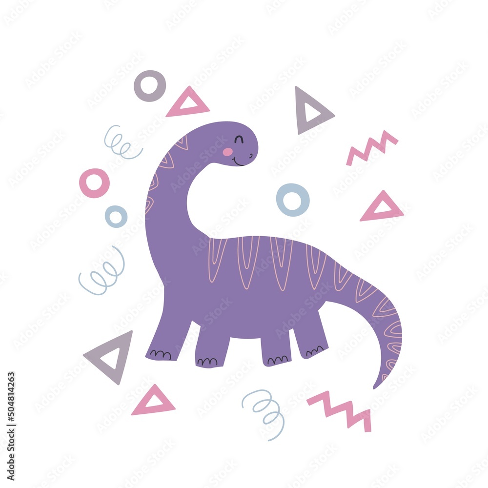 Cute dinosaur with geometric elements isolated on white background ...