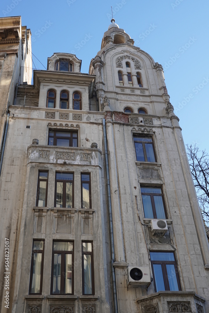 Old building with elements of neo-romanian architectural style in ...