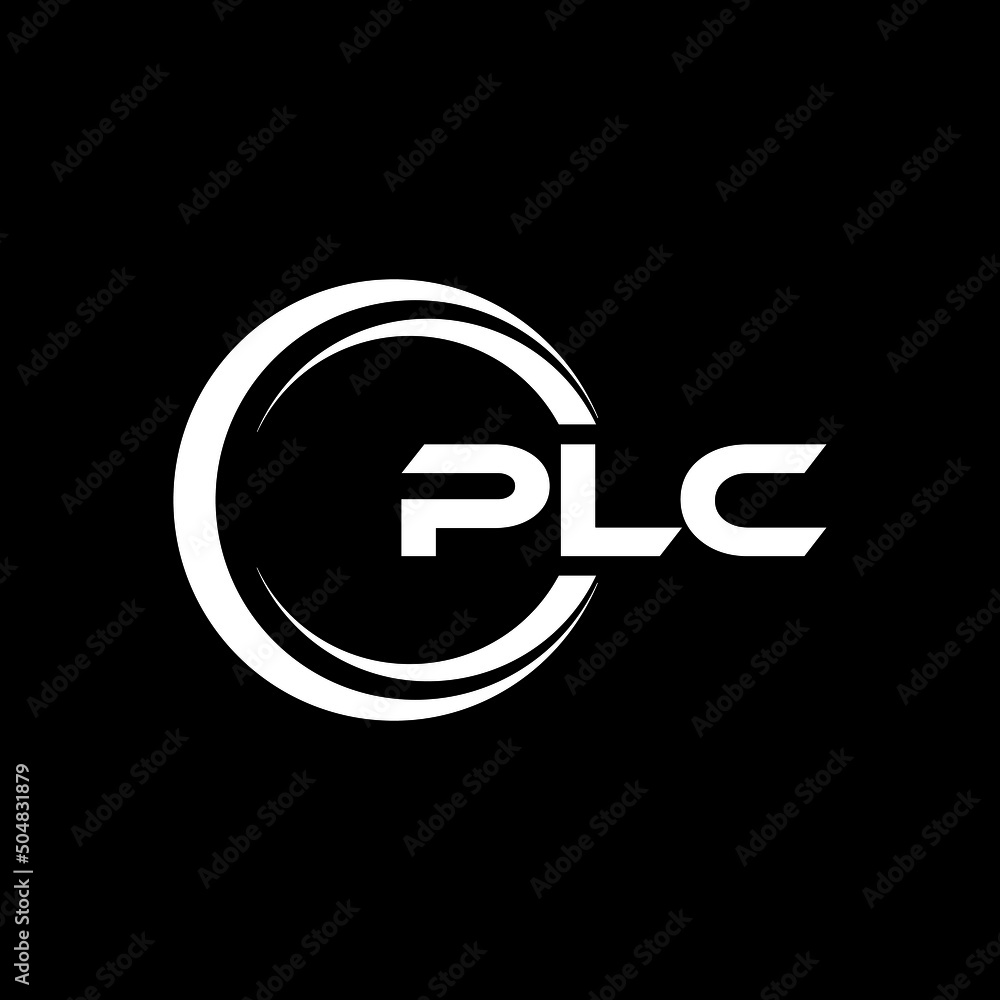 PLC letter logo design with black background in illustrator, vector ...