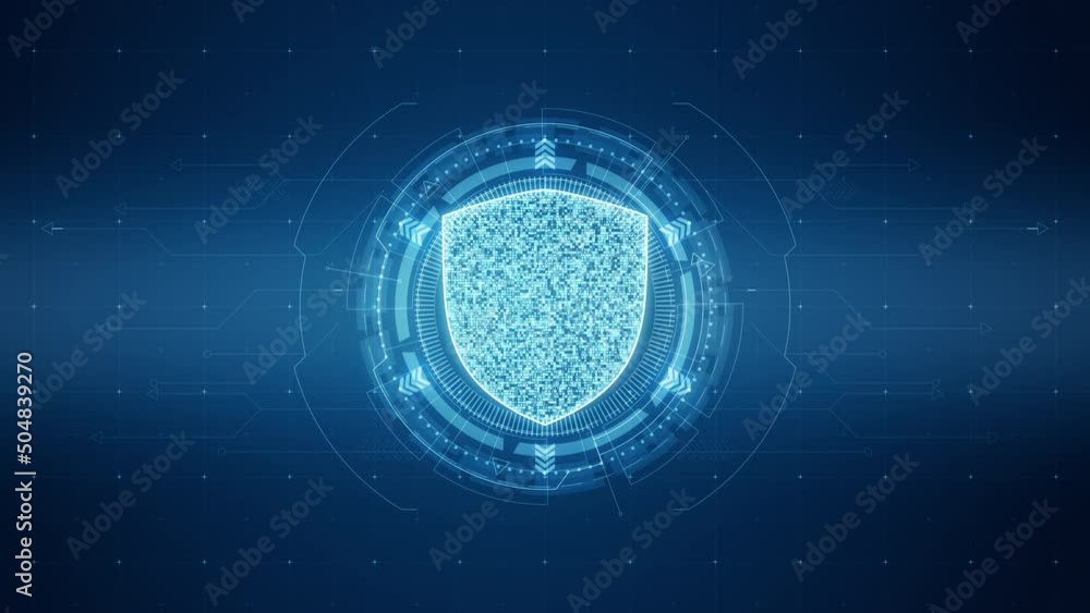 Motion graphic of Blue Security shield with rotation circle with head ...