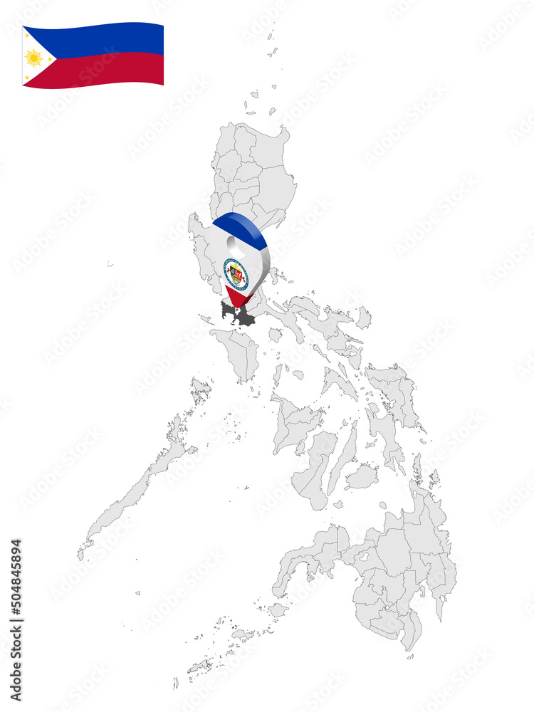 Vetor de Location Province of Batangas on map Philippines. 3d location ...