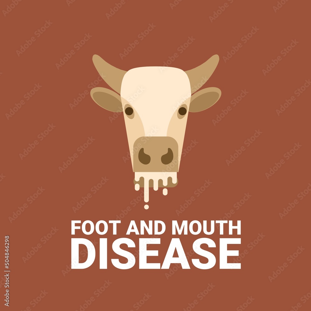 Vector illustration, cow's head with foaming mouth, as a sign of foot ...
