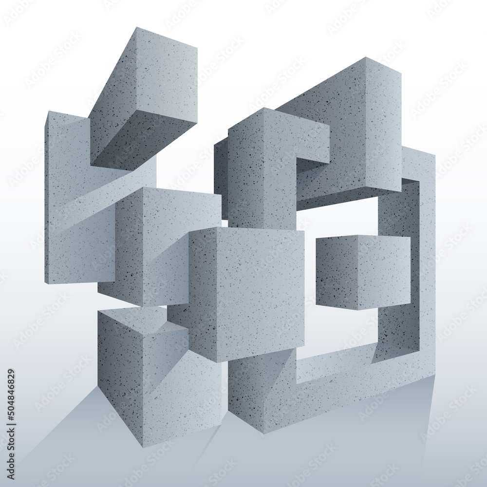 Realistic concrete cubes. Vector illustration of a set of intersecting ...