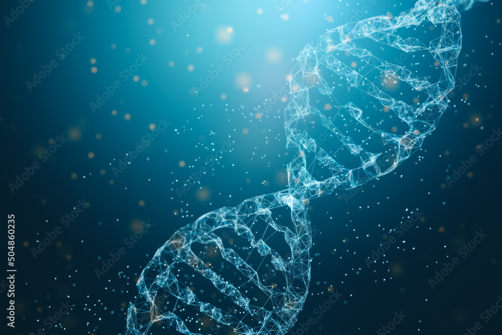 Biotechnology concept with human DNA structure on abstract blue ...
