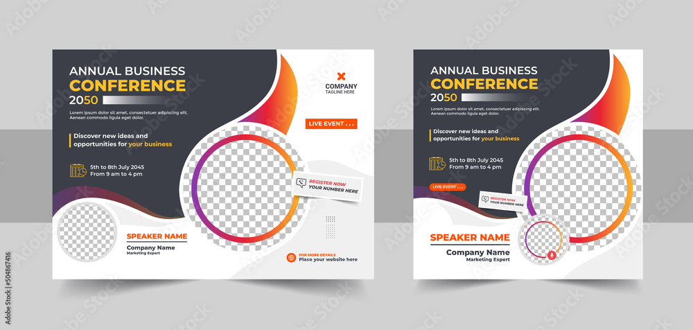 Business Conference live webinar banner invitation and social media ...