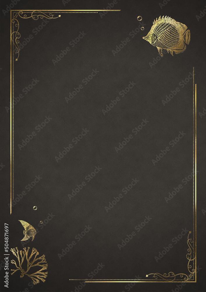Sea Fish Habitat Ambient Letterhead Background Vintage with Golden ...