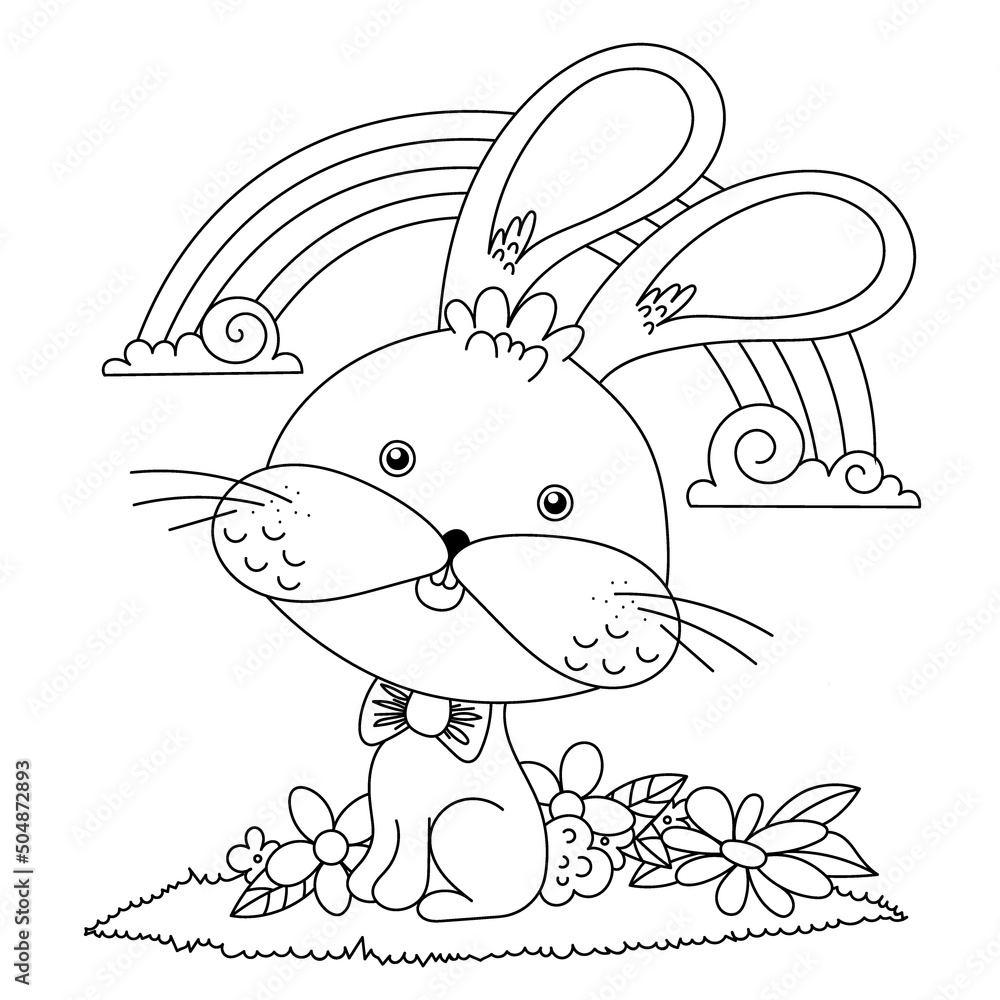 Cute little rabbit. Summer coloring book for kids. Vector black and ...