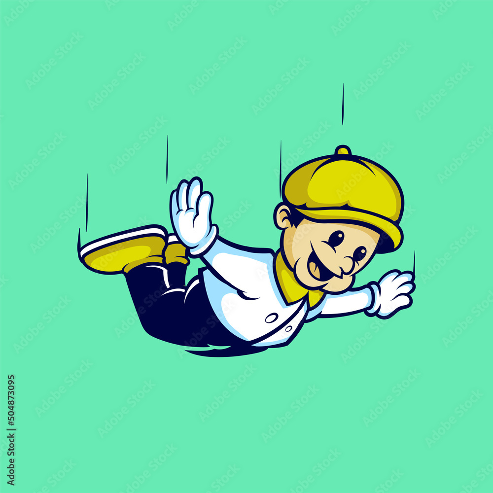 Vintage Paper Boy Flying. Funny Retro Cartoon Character, Funny Pose and ...