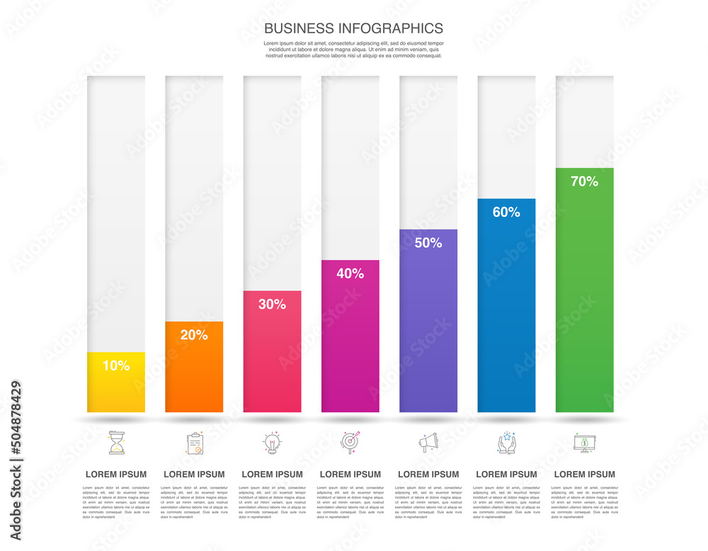 Vector infographic with seven columns. Modern business concept graphic ...
