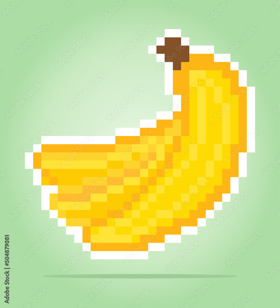 8 bit Pixel art banana. Fruit pixels for game assets in vector ...