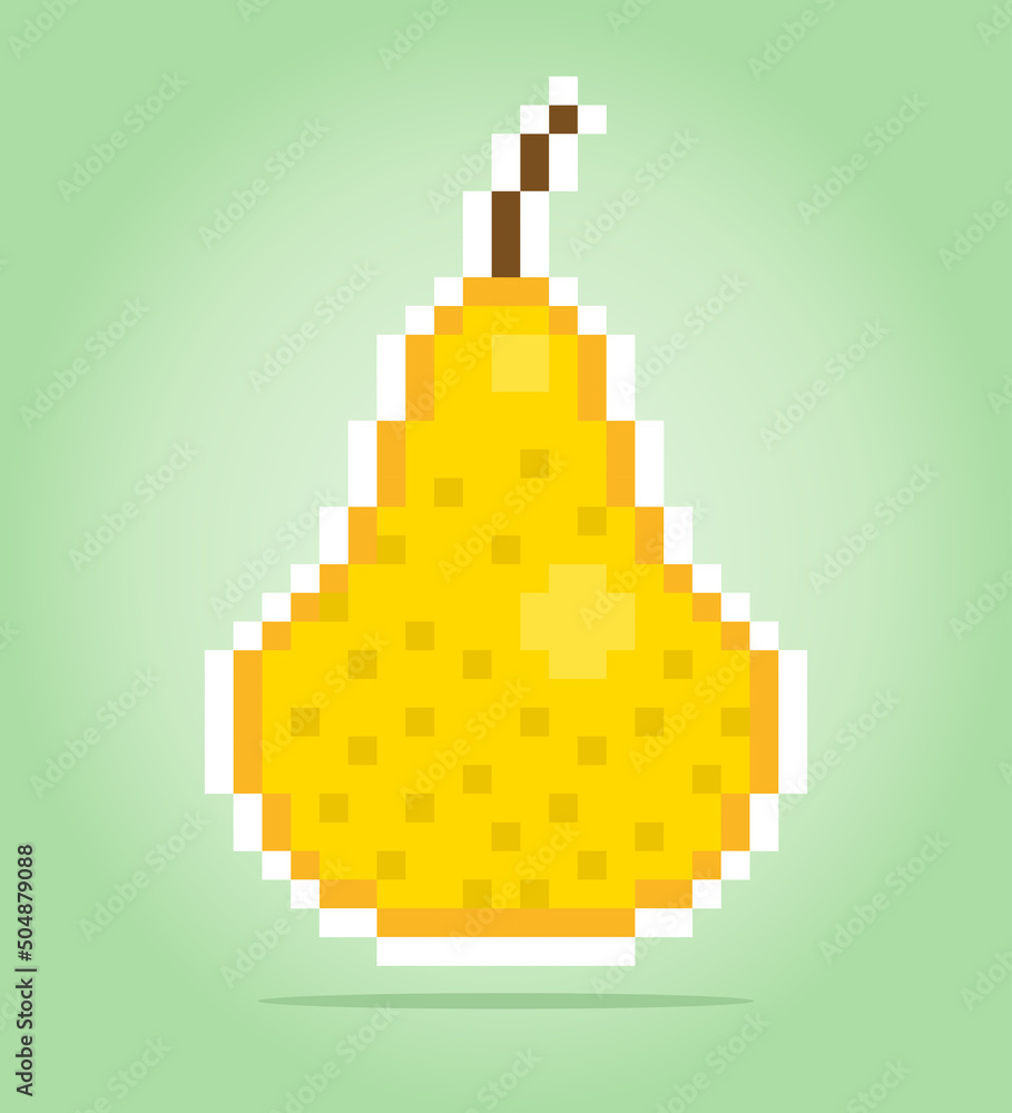 8 bit Pixel art pear fruit. Fruit pixels for game assets in vector ...