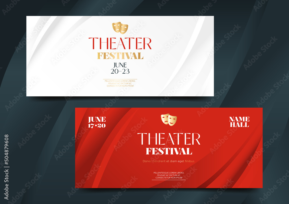Set of two horizontal theater festival banners with graphic elements ...