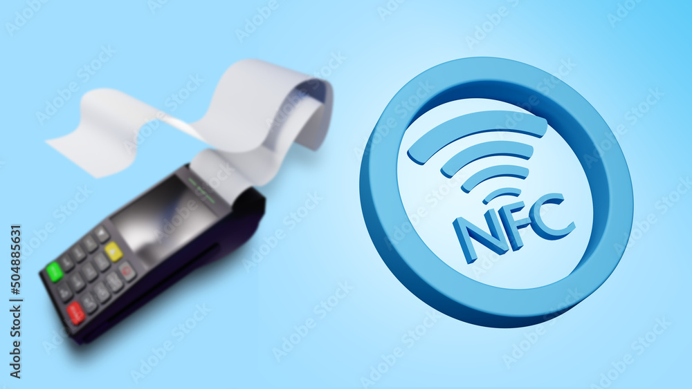 NFC payments. NFC logo and pos-terminal. Near field communication ...