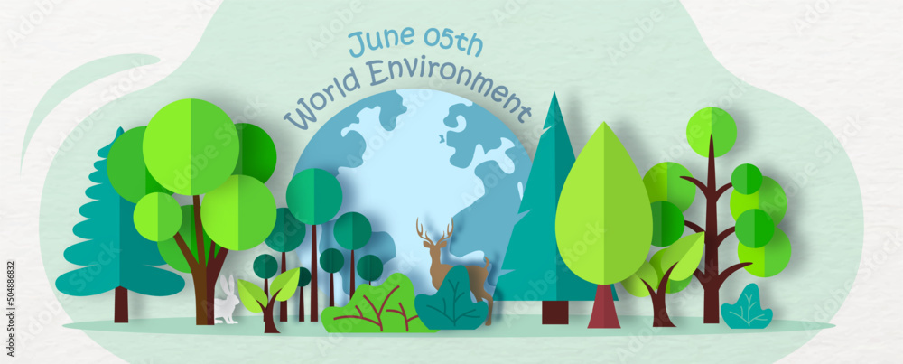Origami and paper cut wild concept with giant global and wording of ...