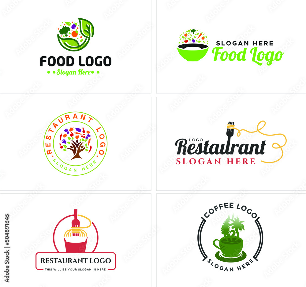 A set of foods healthy modern logo design vector with various symbol ...