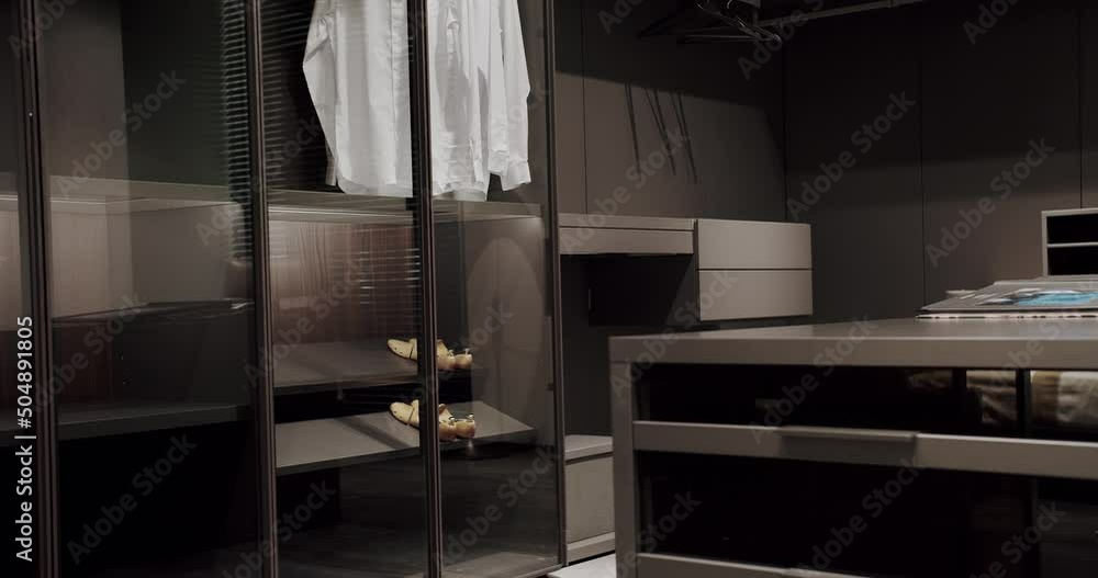 Black wardrobe with Sliding Black Doors. , Luxury Bedroom With Walk In ...