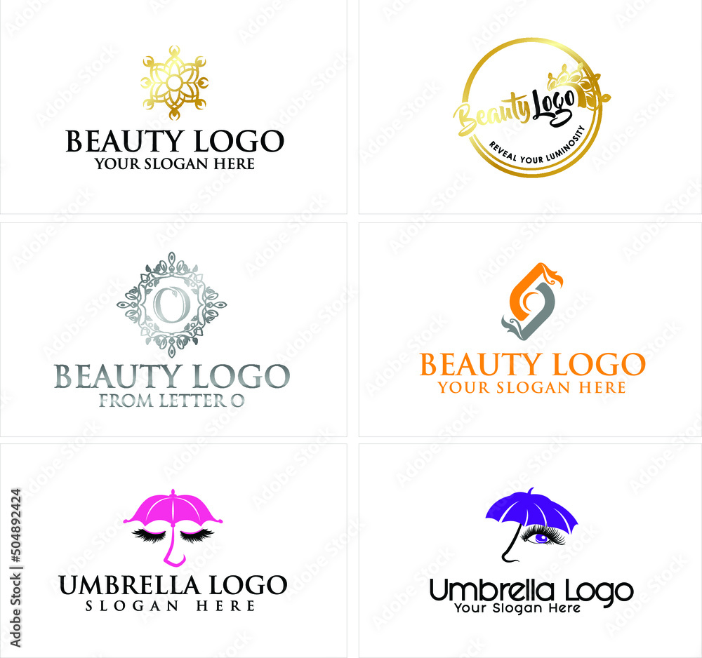 Cosmetics beauty logo design concept luxury style line art swirl leaf ...