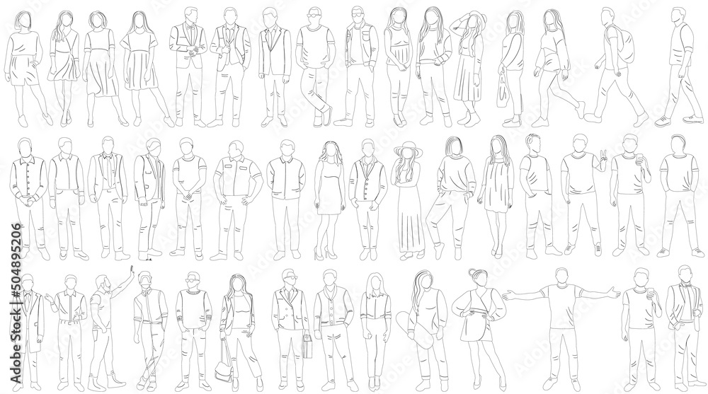people set sketch, outline, isolated, vector Stock Vector | Adobe Stock