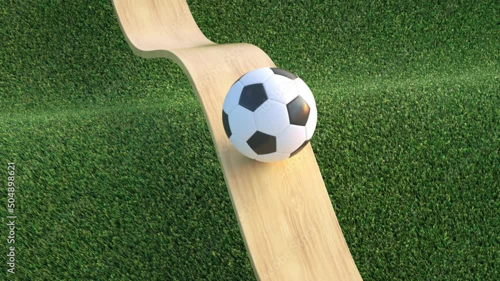 Satisfying looped animation of a soccer ball rolling on wood and grass ...