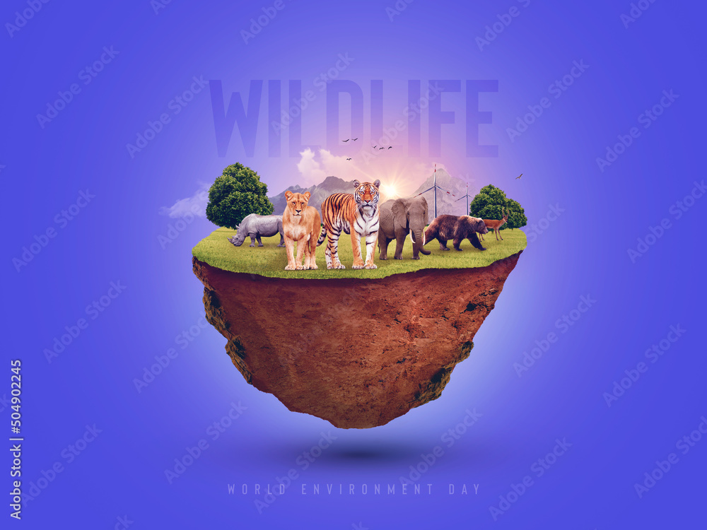 World environment day text with an animals and nature landscape ...