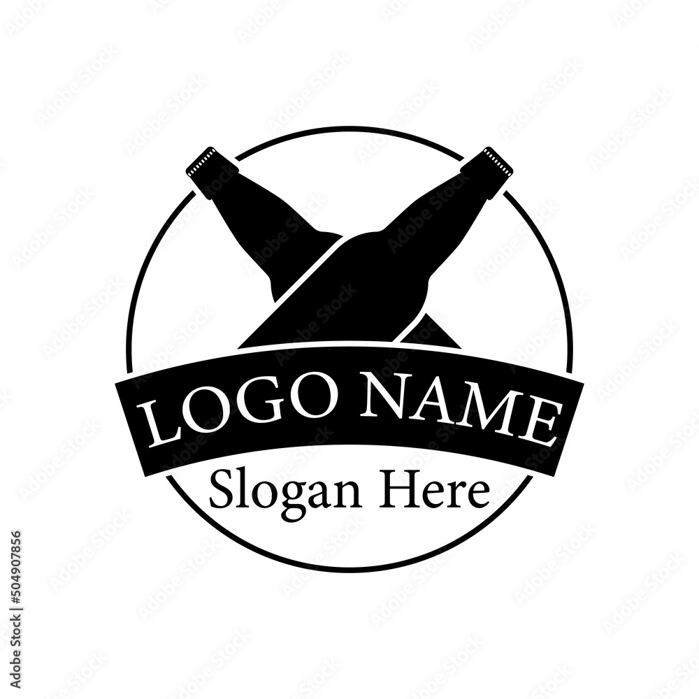 Beer bottle logo design. Two crossed beer bottles. Black and white ...