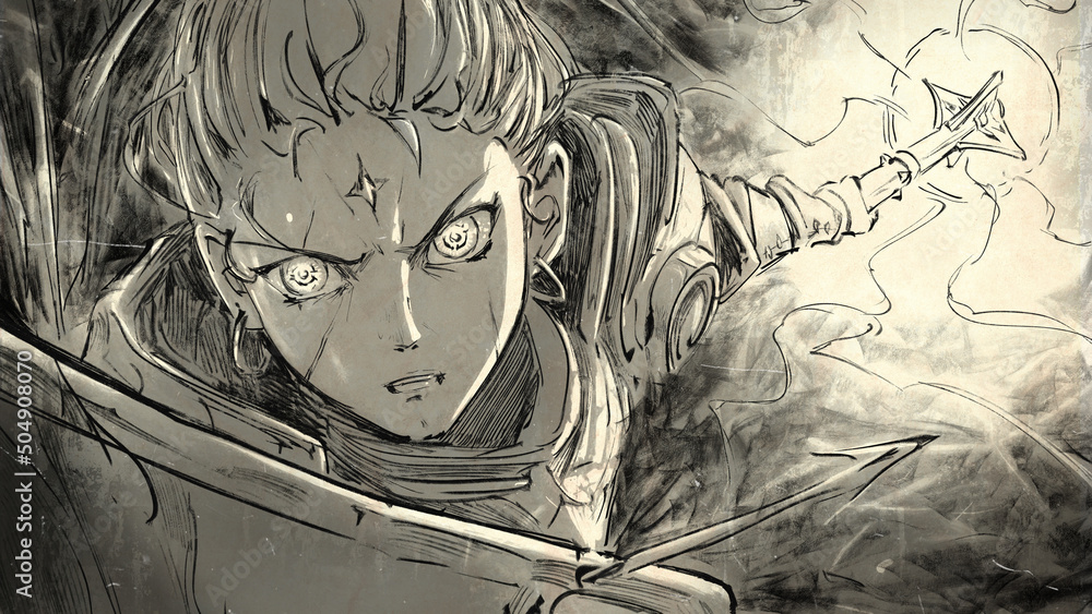 A fierce and beautiful paladin girl in plate armor with a shield rushes ...