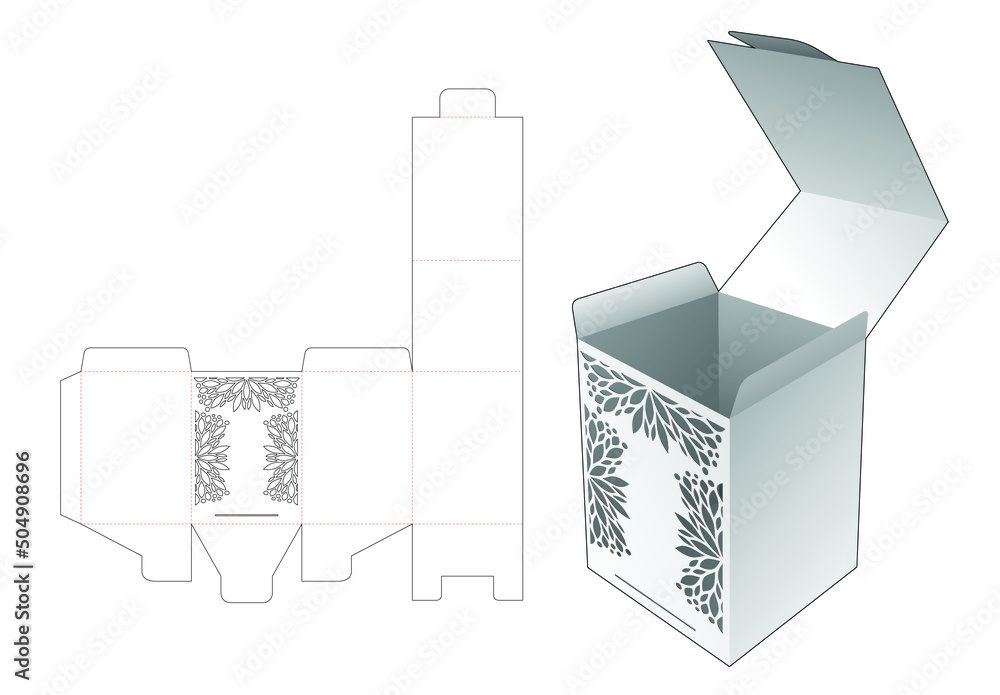 stenciled packaging box die cut and 3D mockup Stock Vector | Adobe Stock