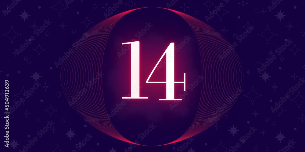 Number 14. Banner with the number fourteen on a blue background and ...