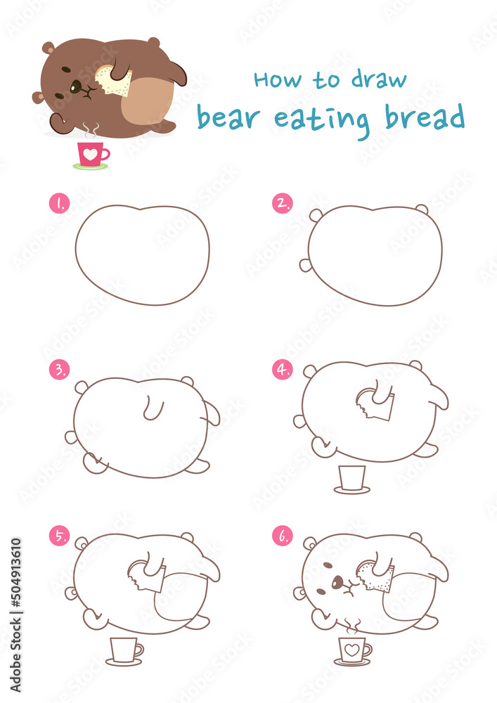 How to draw bear eating bread vector illustration. Draw bear eating ...