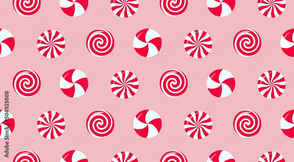 Christmas peppermint swirl candies seamless pattern. Vector ...